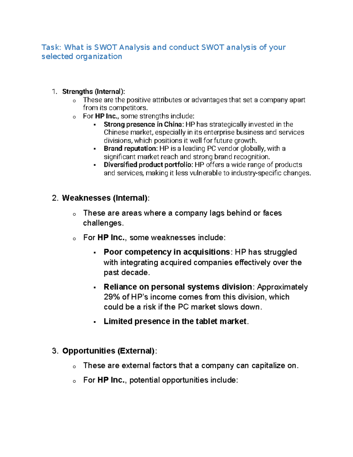 What is SWOT Analysis and conduct SWOT analysis of your selected ...