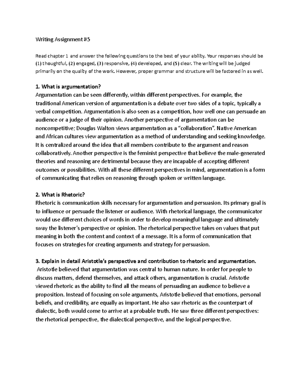[COMM 2204] Writing Assignment #5 - Writing Assignment # Read chapter 1 ...