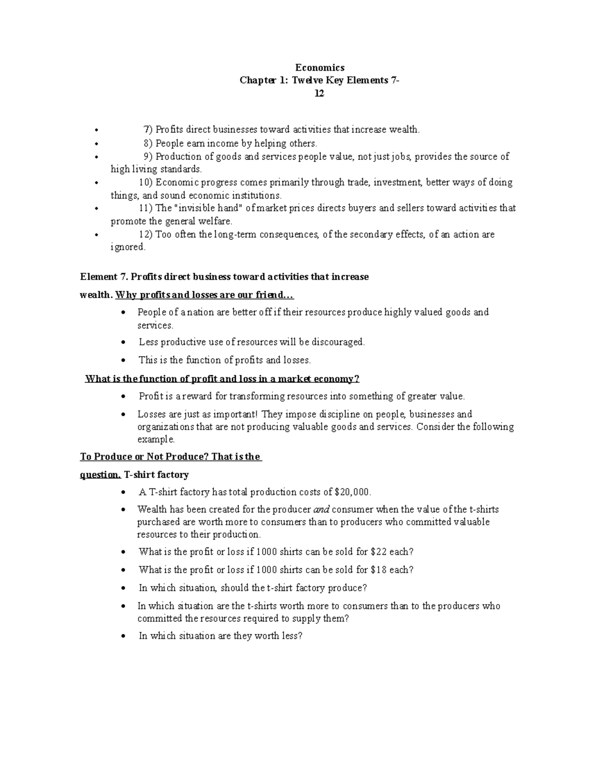 Elements of economics - Economics Chapter 1: Twelve Key Elements 7- 12 ...