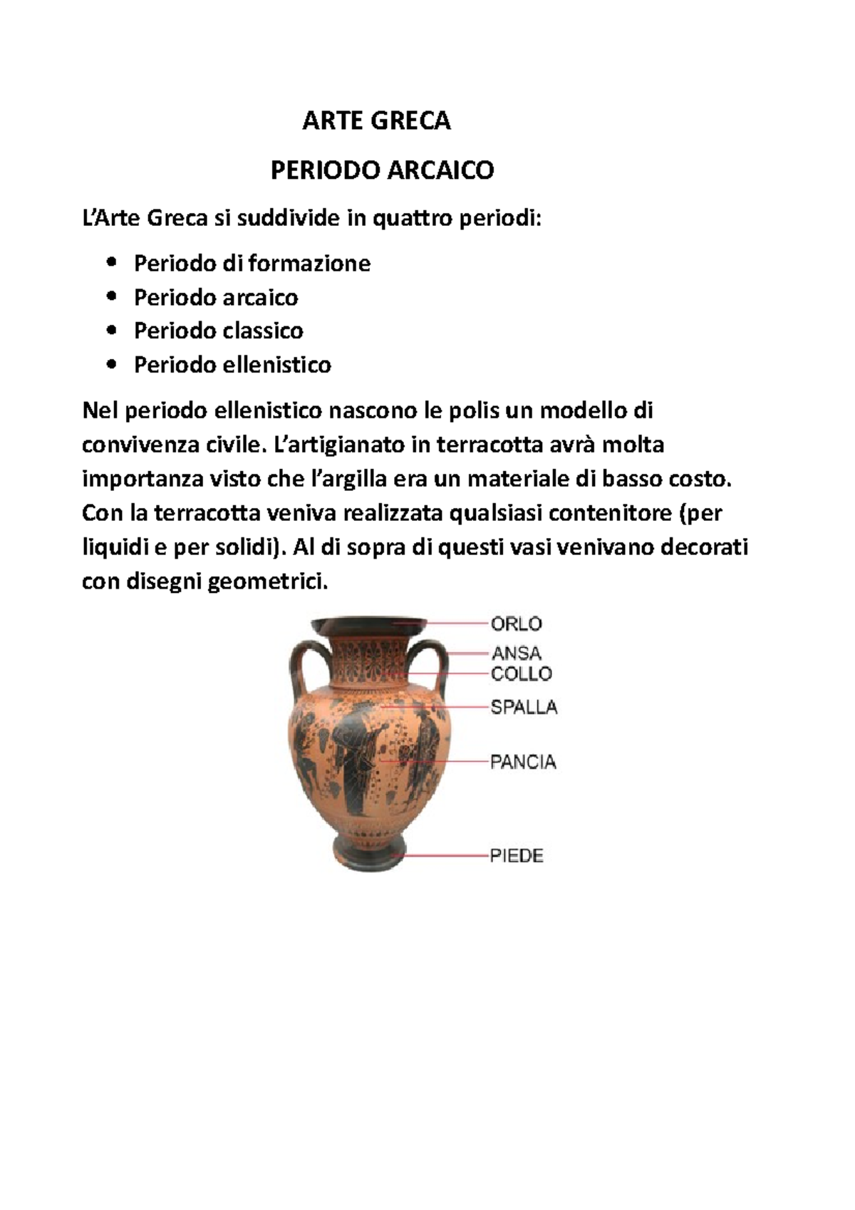 ARTE Greca Periodo Arcaico LES - ARTE GRECA PERIODO ARCAICO L’Arte Greca si suddivide in quattro ...