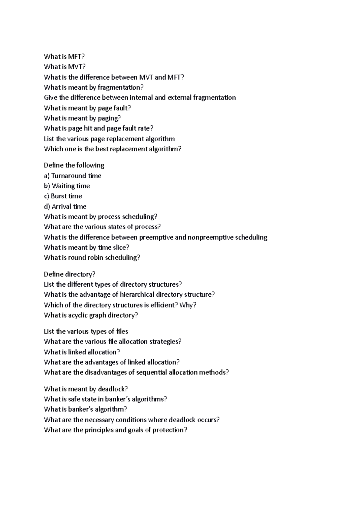 OS VIVA QNS - Very good questions - What is MFT? What is MVT? What is ...