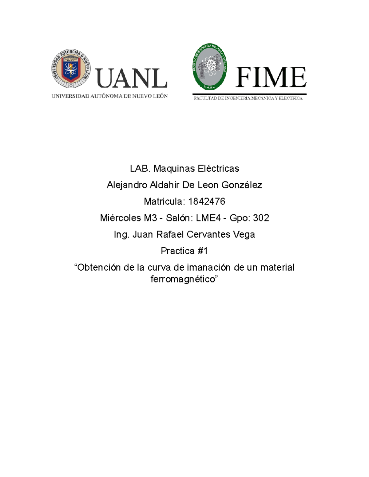 Practica #1 Maquinas Electricas word - LAB. Maquinas Eléctricas Alejandro Aldahir De Leon ...
