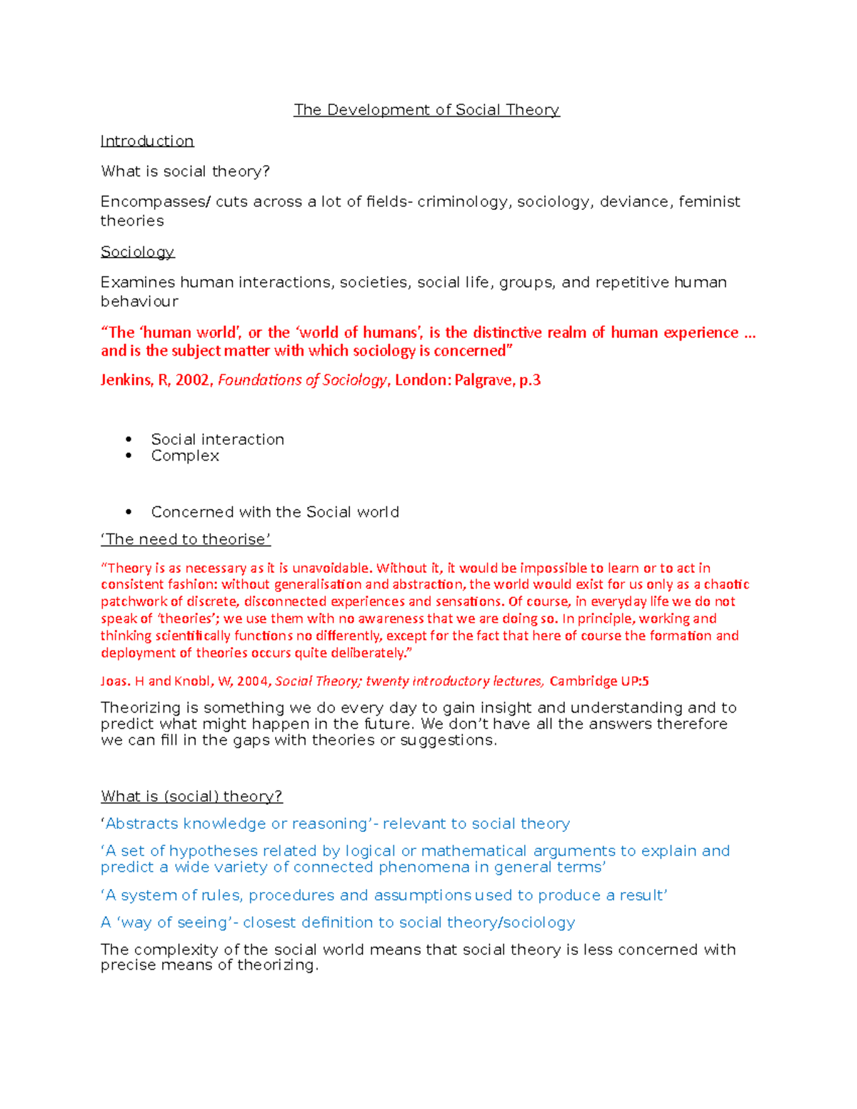 The Development of Social Theory - Studocu