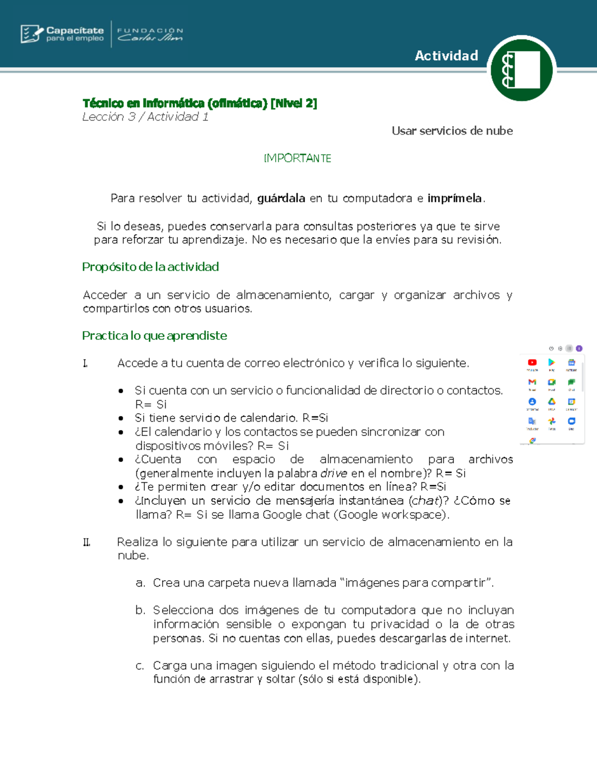 Nivel 2 Lección 3 - trabajo tics - Actividad Lección 3 / Actividad 1 I ...