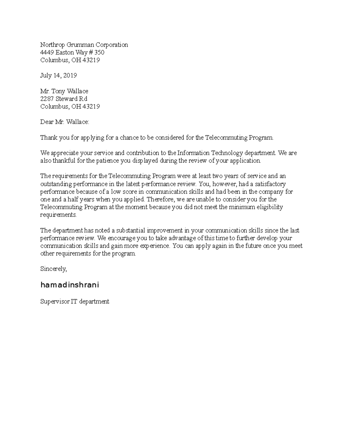 Negative News Assignment - Northrop Grumman Corporation 4449 Easton Way ...