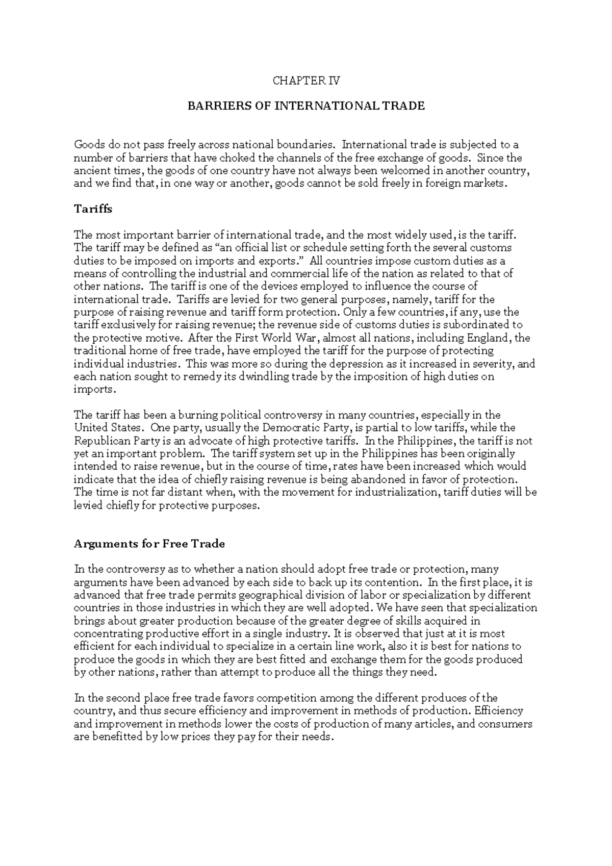 Chapter 4 MGT 9 - Dvdsfy - CHAPTER IV BARRIERS OF INTERNATIONAL TRADE ...