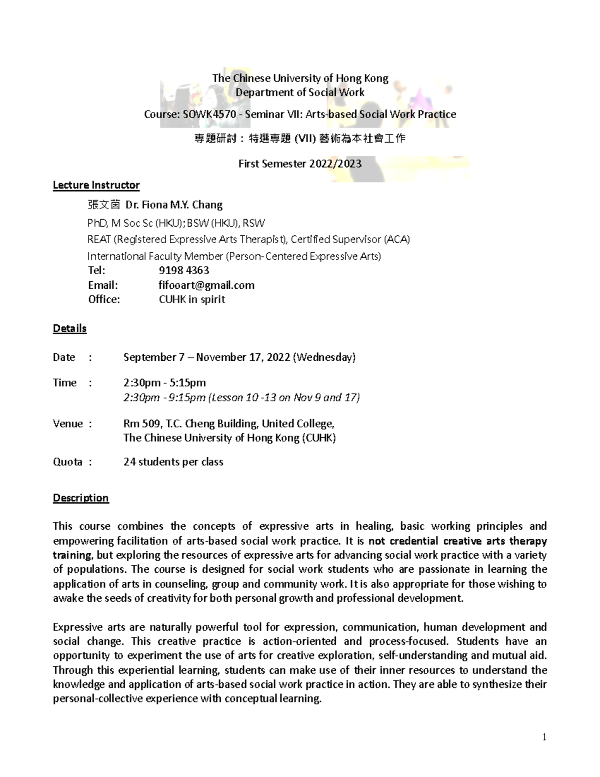 Course outline 2022-23 - The Chinese University of Hong Kong Department ...