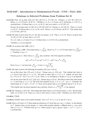 Partial Solutions PSC - MAT102F - Introduction to Mathematical Proofs ...