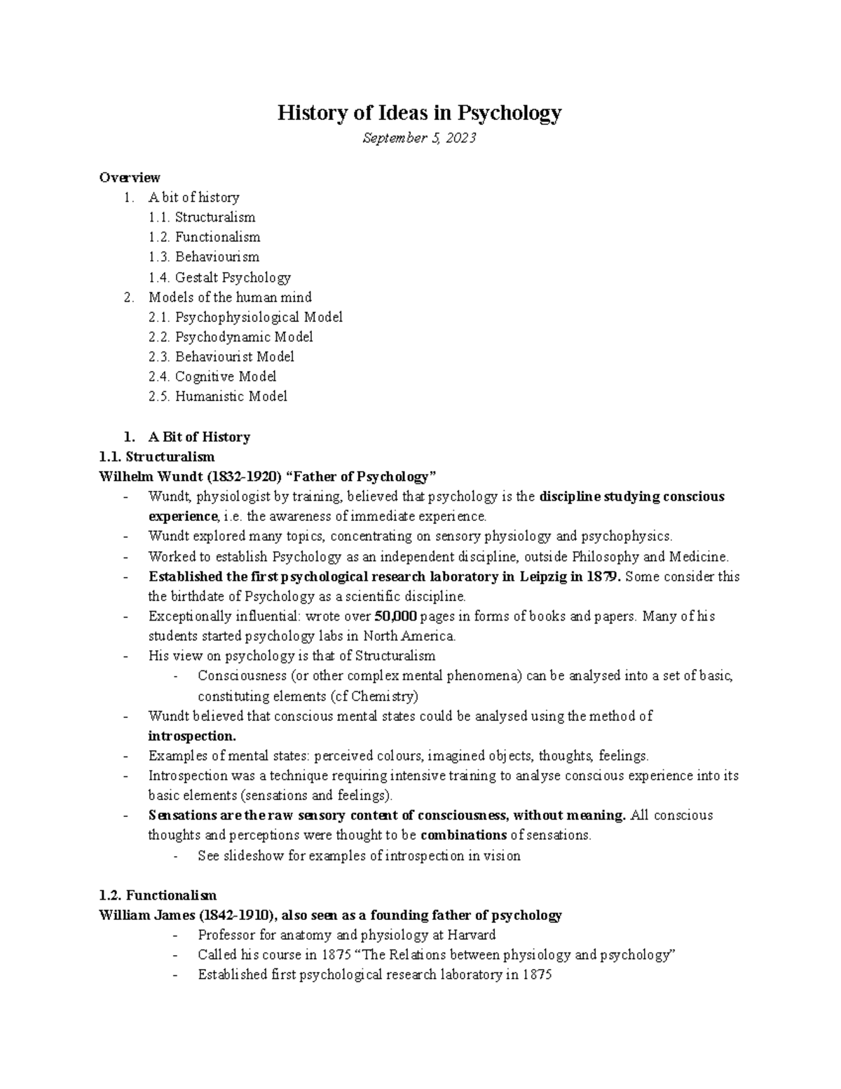 PSYC 100 - Sept 5 - History of Ideas in Psychology - History of Ideas ...