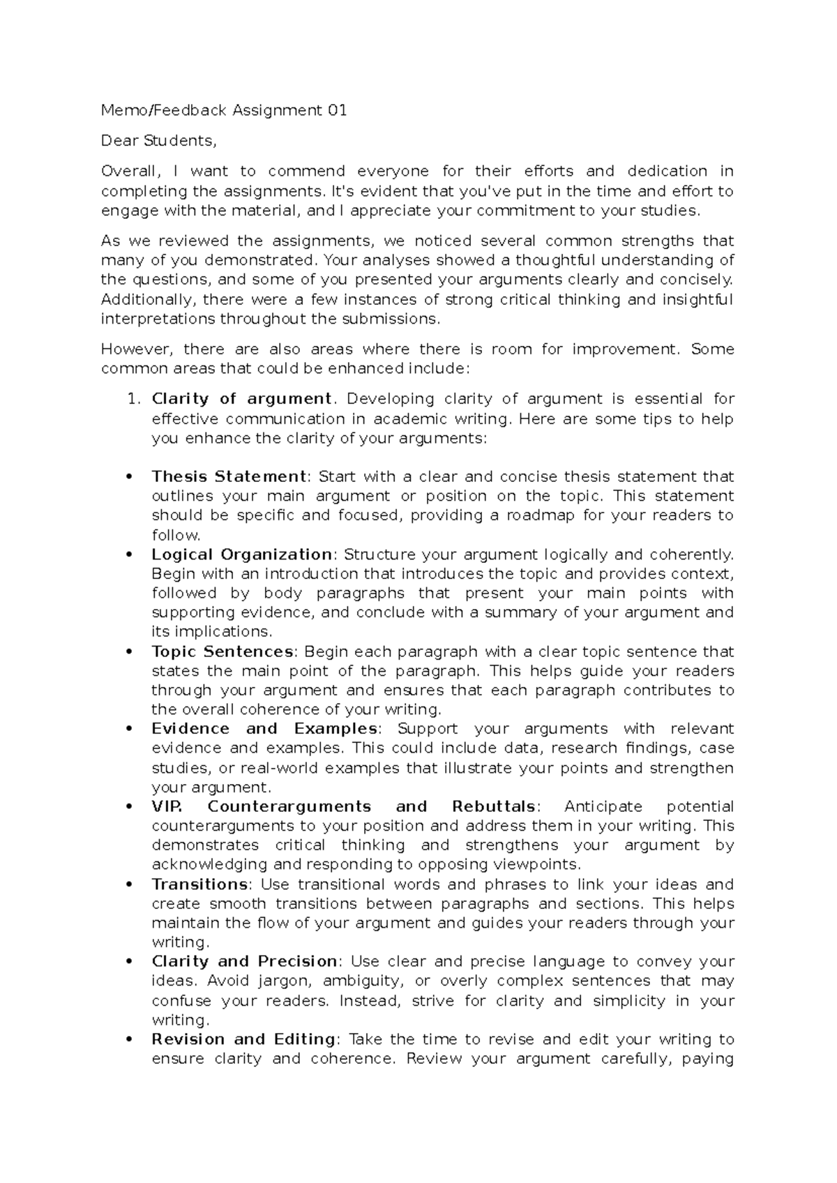 Eng 3701 Feedback to students Assignment One 2024 - Memo/Feedback Assignment 01 Dear Students ...