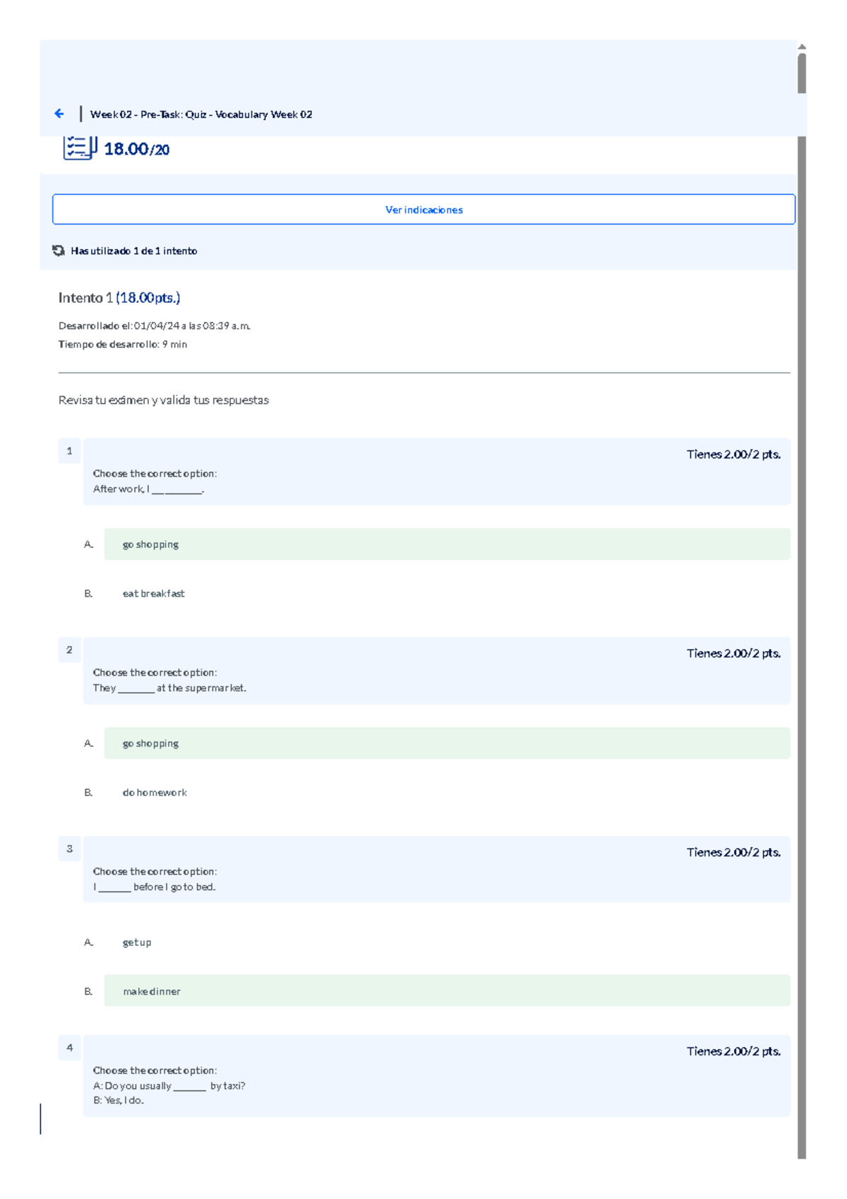 Week 02 - Pre-Task Quiz - Vocabulary Week 02 - Nota 18/ 20 Intento 1 ...