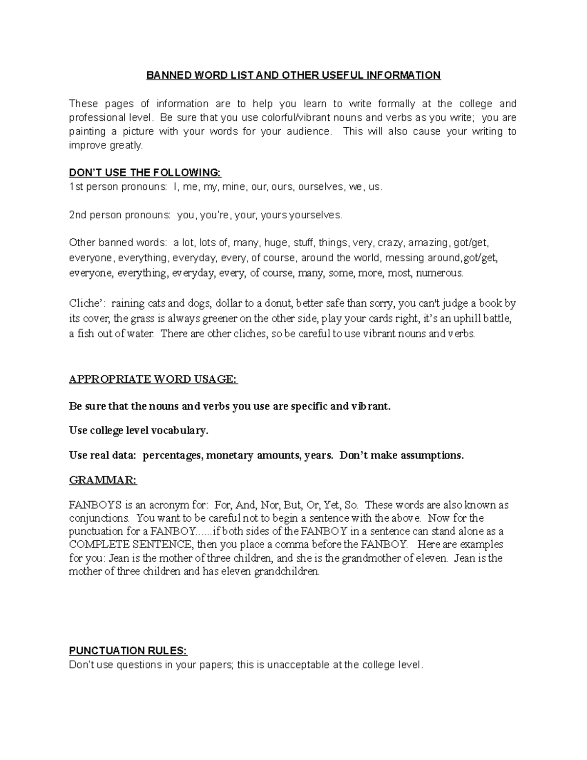 Banned WORD LIST AND Other Useful Information - BANNED WORD LIST AND ...