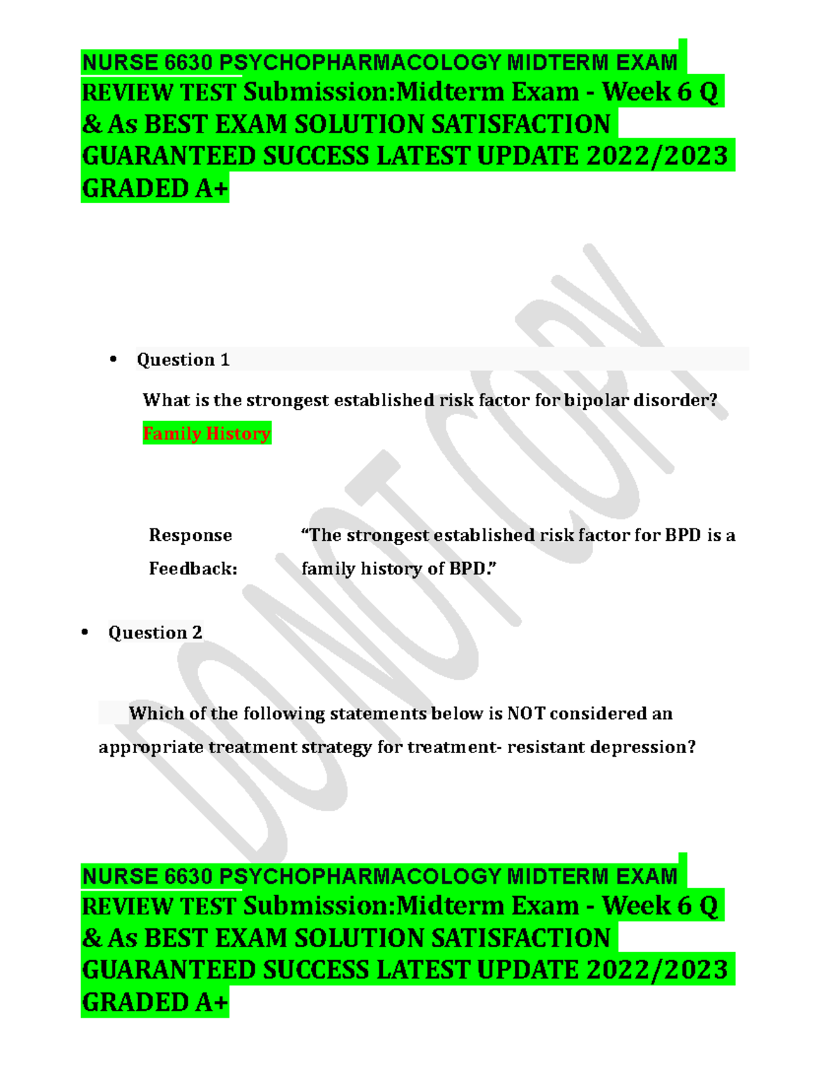 Psychopharmacology 6630 Midterm Exam - REVIEW TEST Submission:Midterm ...