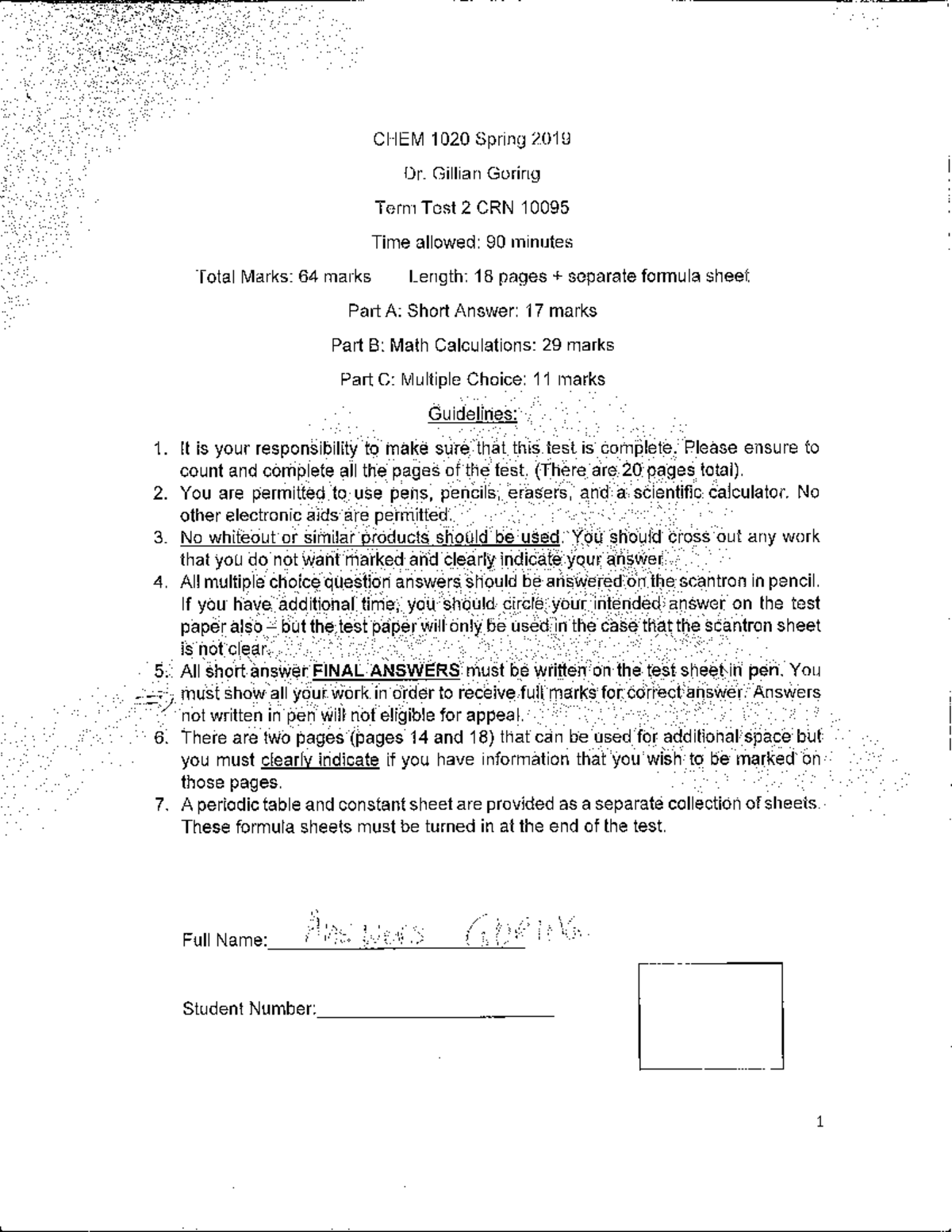Midterm 2B 2019, questions and answers - CHEM1020U - Studocu