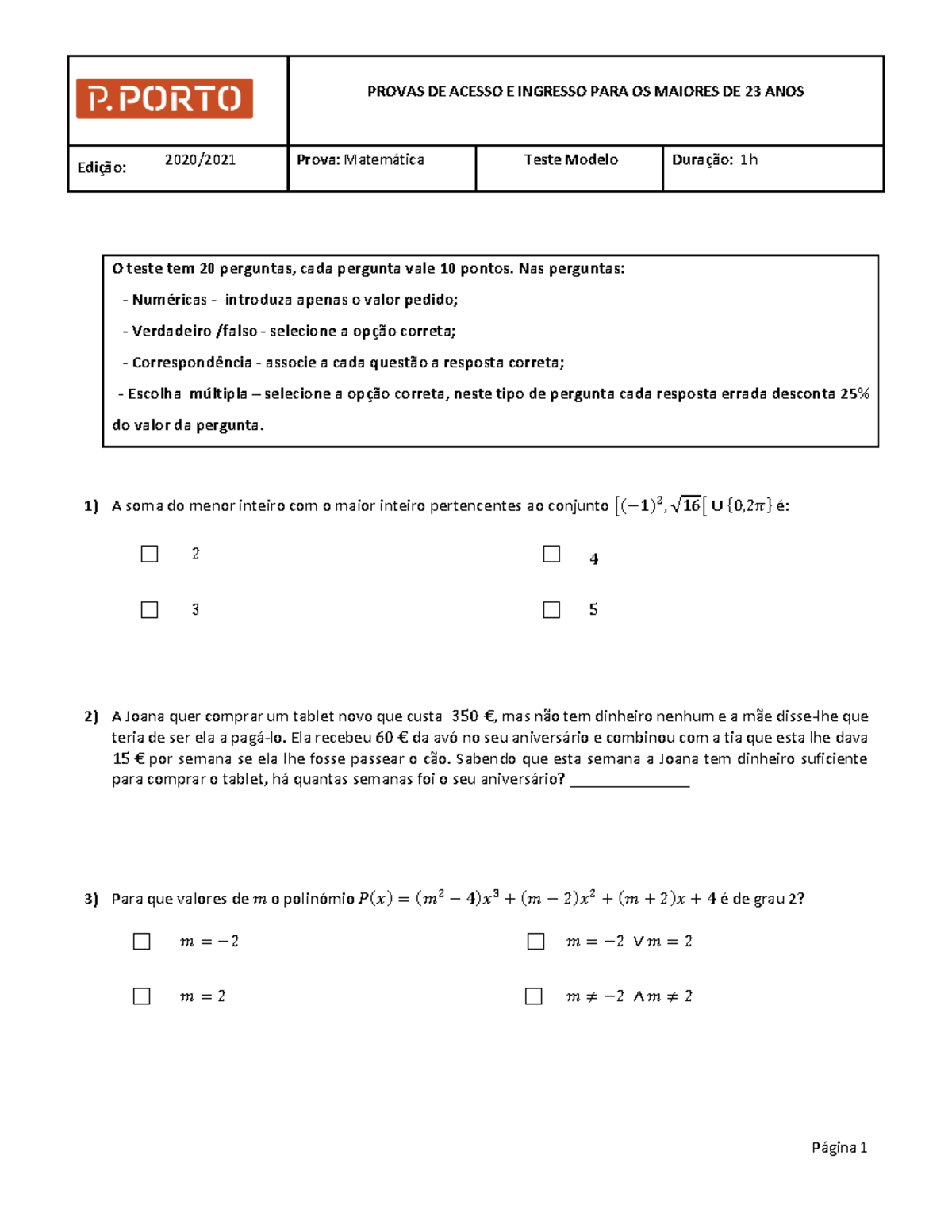 Matemátiva Teste Modelo 2020-2021 NOVO - Edição: 2020/2021 Prova ...