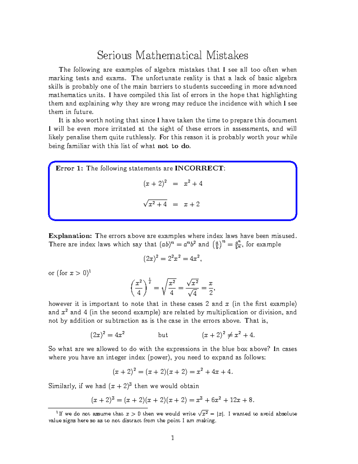 Serious Maths Mistakes - Serious Mathematical Mistakes The following ...
