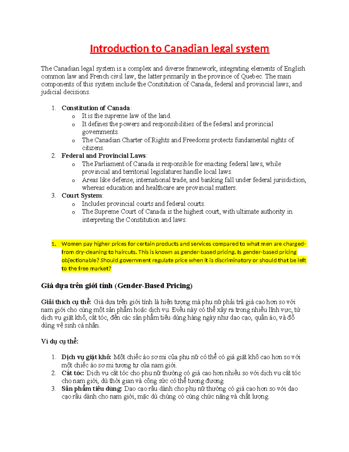 Business law quiz 1 - Introduction to Canadian legal system The ...
