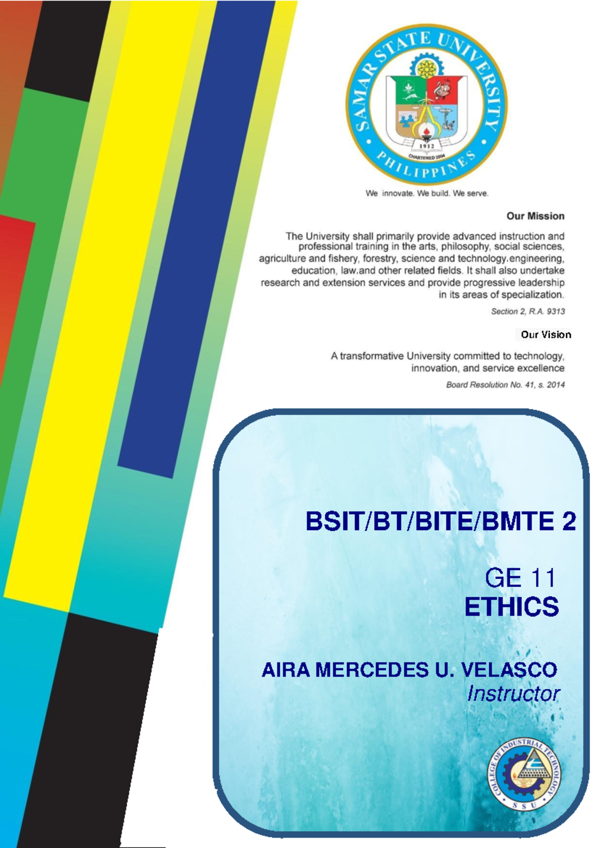 Learning Packet 1 GE 11 Ethics - 1 , , Our Vision BSIT/BT/BITE/BMTE 2 ...