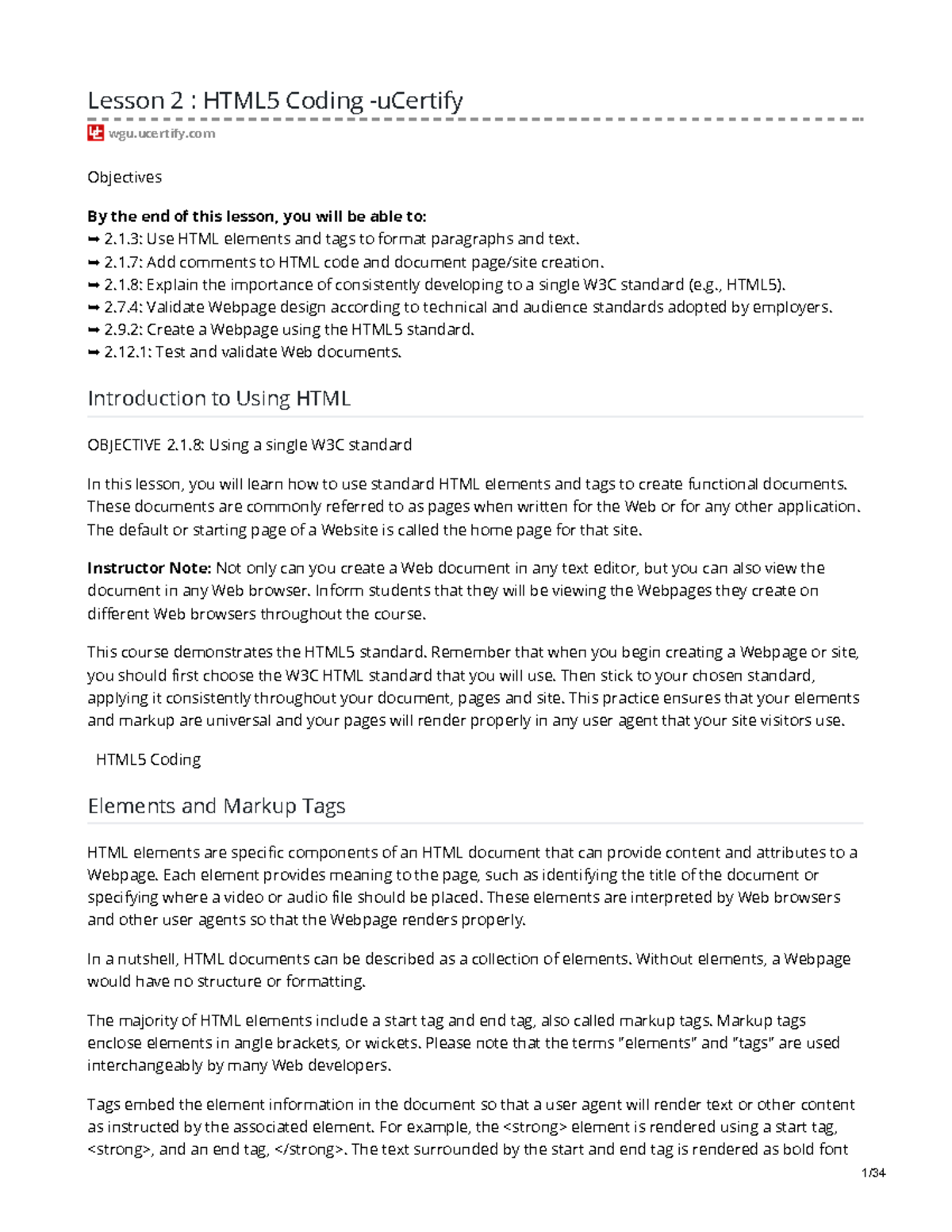 Lesson 2 Html5 Coding Lesson 2 Html5 Coding Ucertify Wgu Ucertify Objectives By The End Of