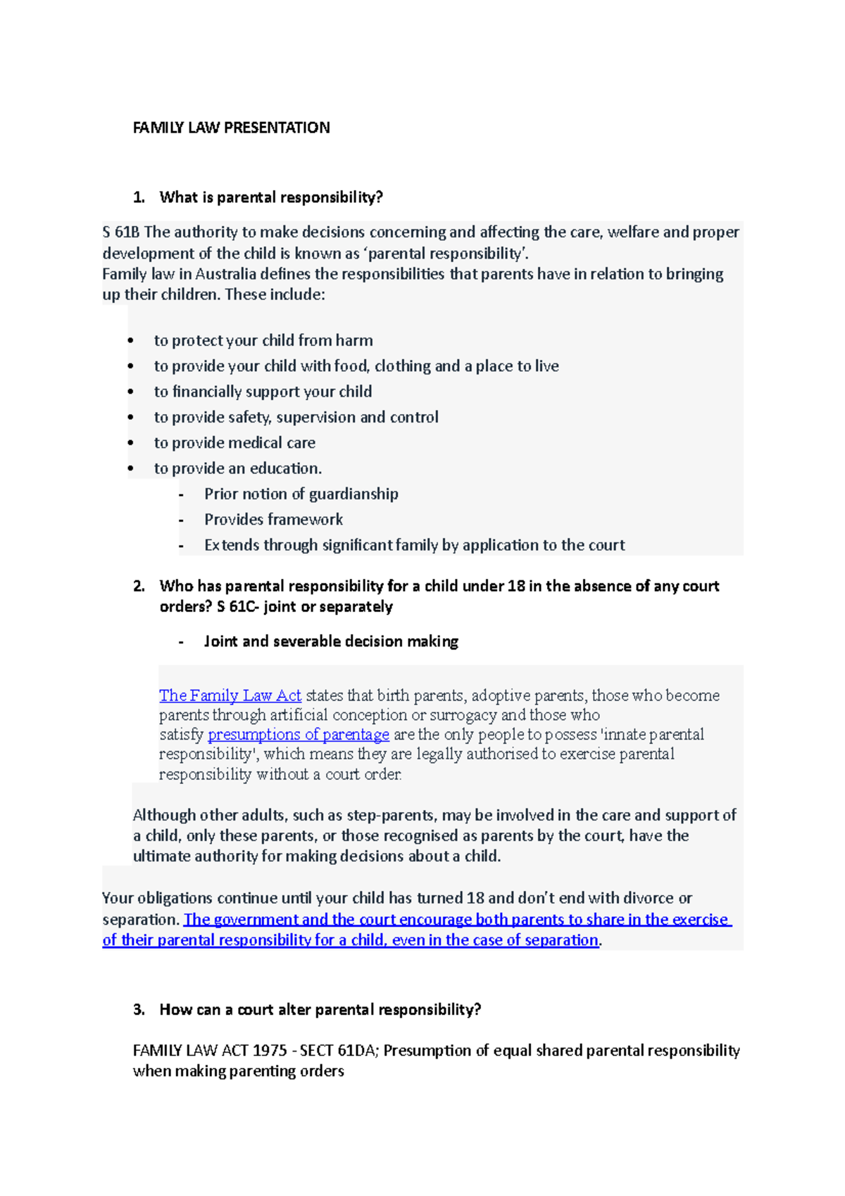 Family LAW Presentation - FAMILY LAW PRESENTATION 1. What is parental ...