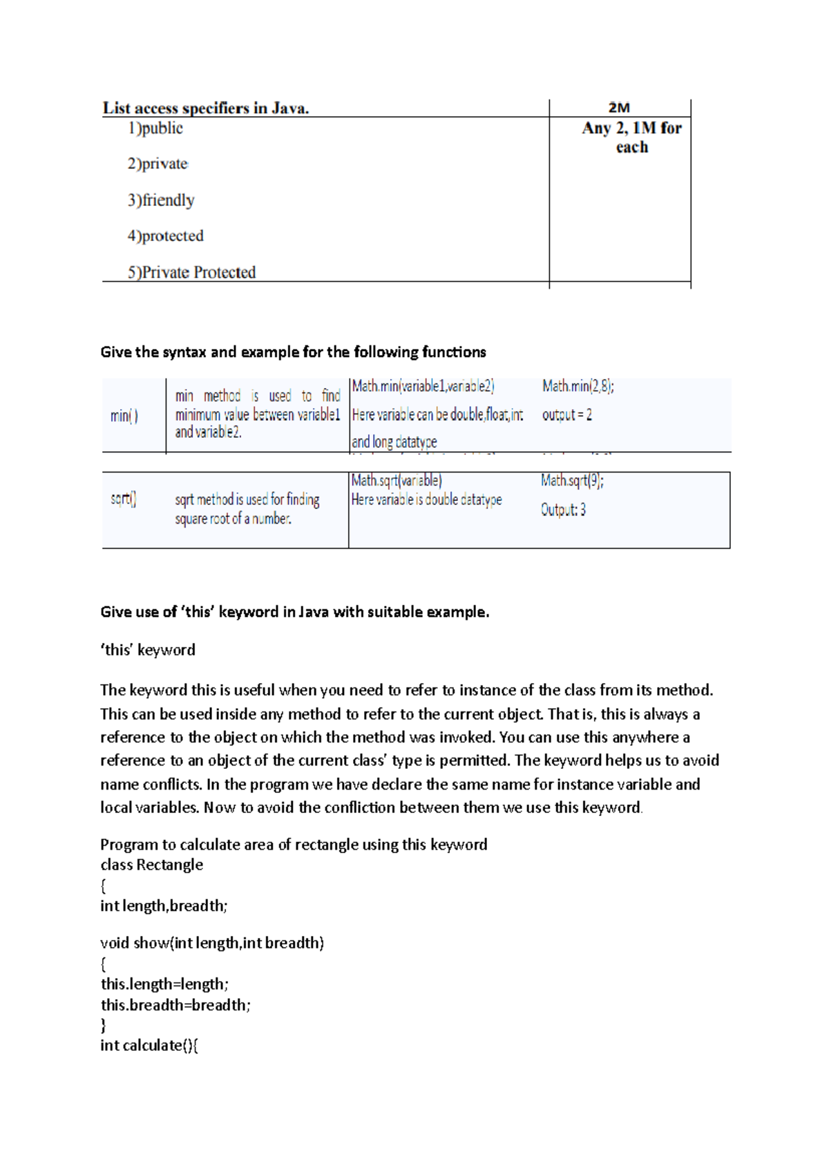 UNIT 1 Solution - Give the syntax and example for the following ...