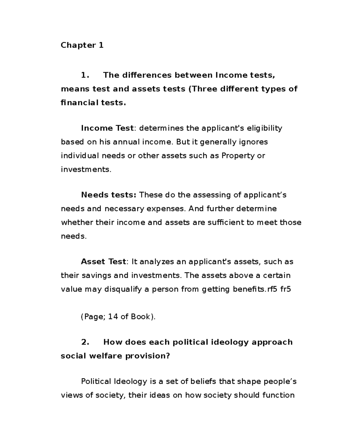 Midterm Teste Notes - Chapter 1 The differences between Income tests ...