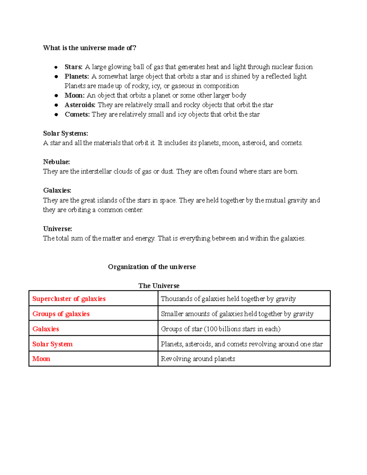 CPCS 181 Lecture 1 - What is the universe made of? Stars: A large ...