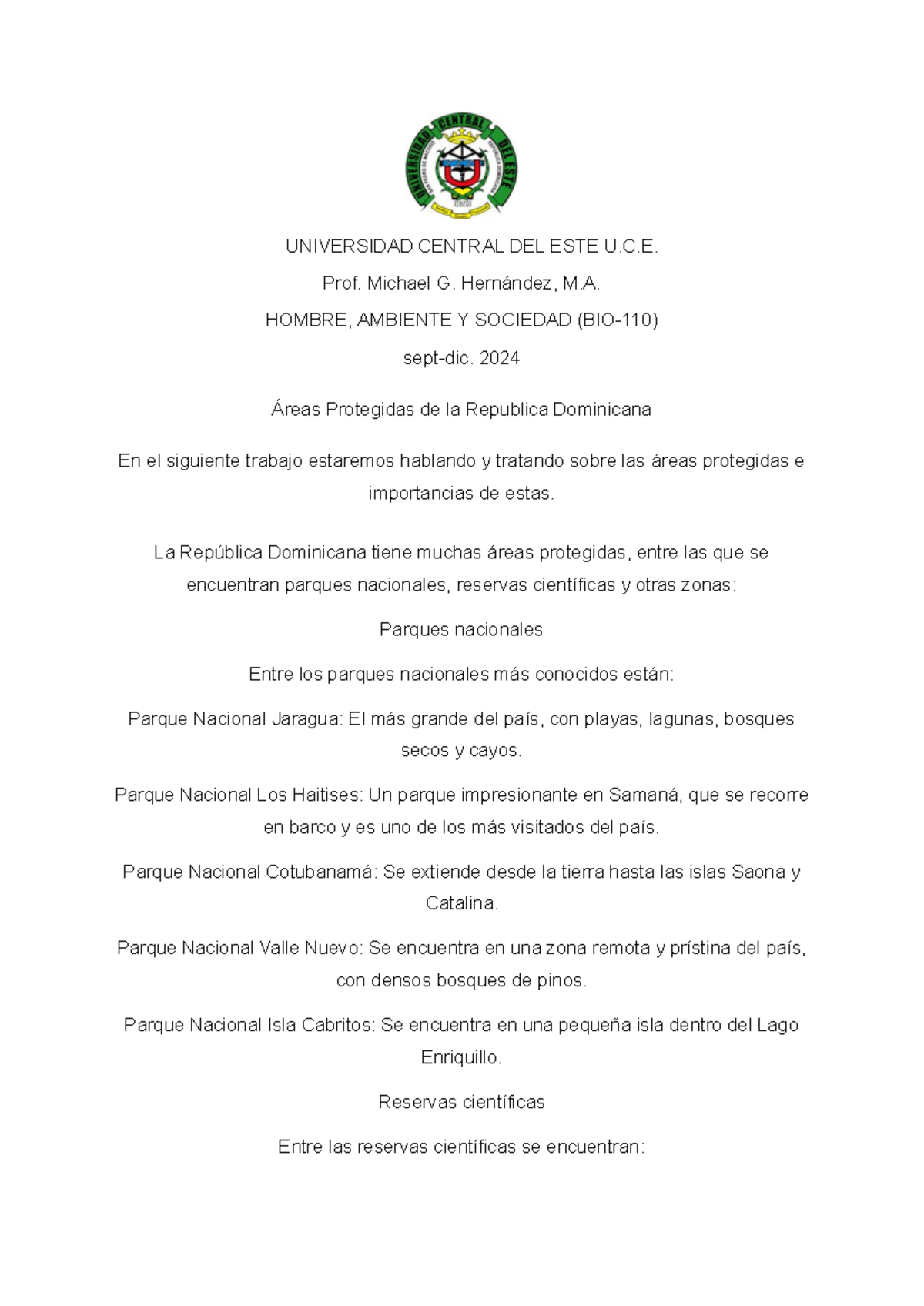 Areas Protegidas DE LA Republica Dominicana - UNIVERSIDAD CENTRAL DEL ...