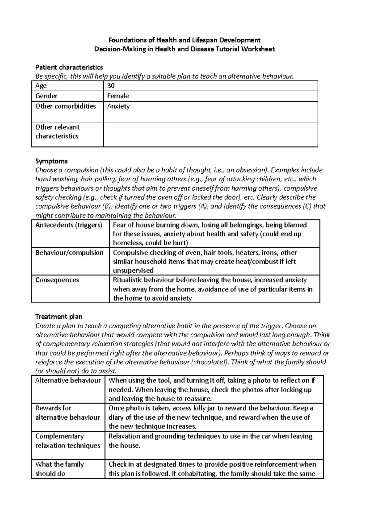 Decision Making Tutorial Worksheet - Foundations of Health and Lifespan ...