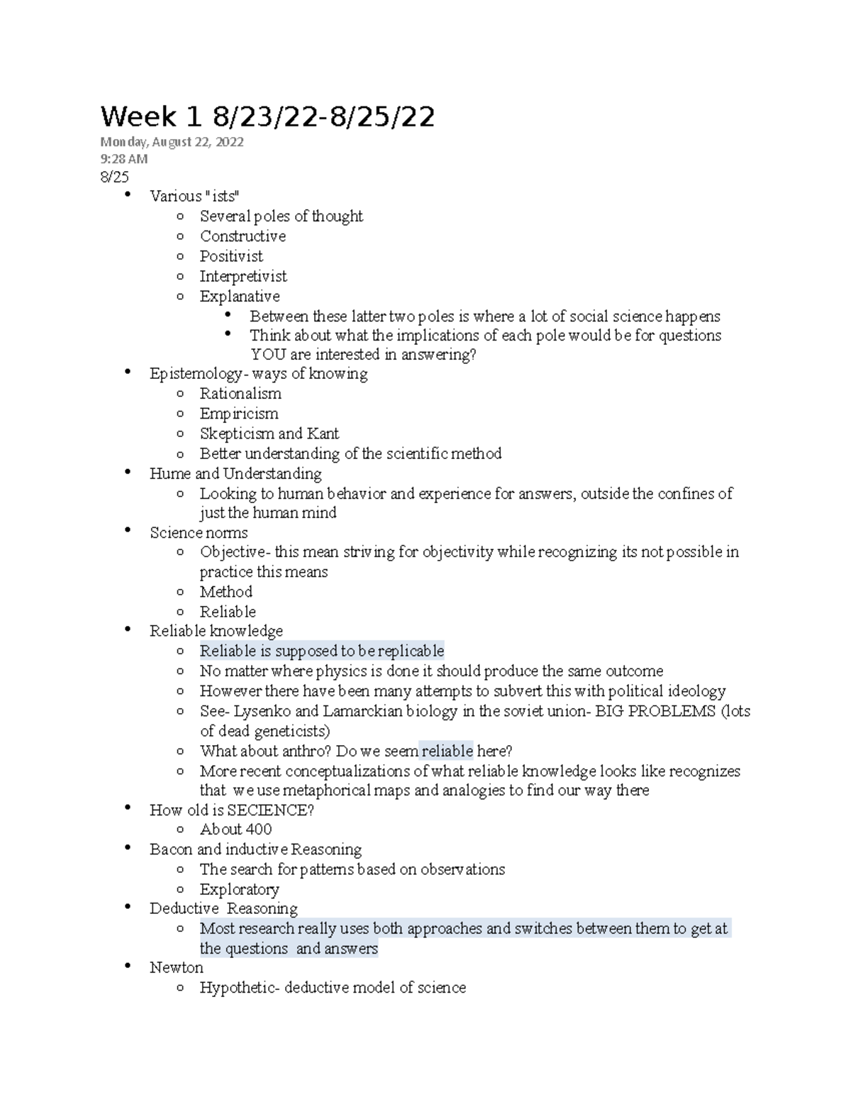 ANT 310 - notes - Week 1 8/23/22-8/25/ Monday, August 22, 2022 9:28 AM ...