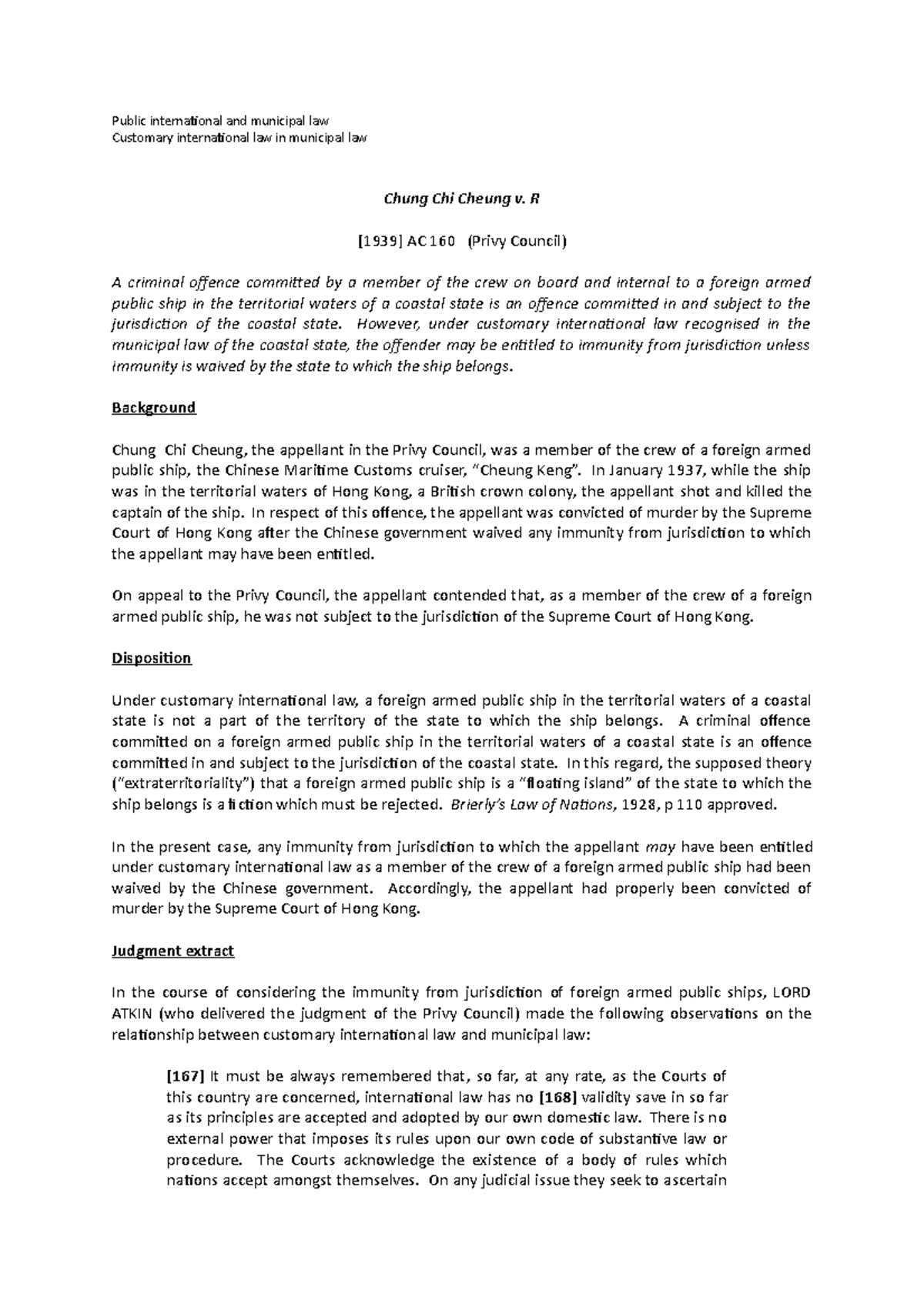 Chung Chi Cheung v R - case - Public internaional and municipal law ...
