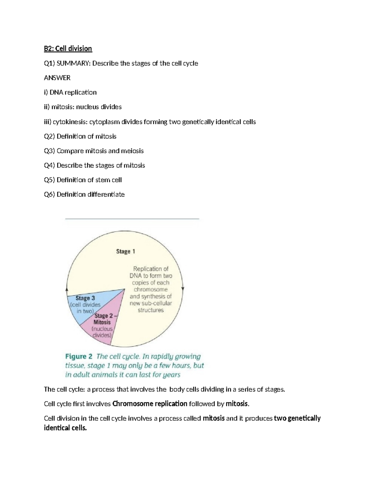AQA B2 Cell division - you're welcome - B2: Cell division Q1) SUMMARY ...