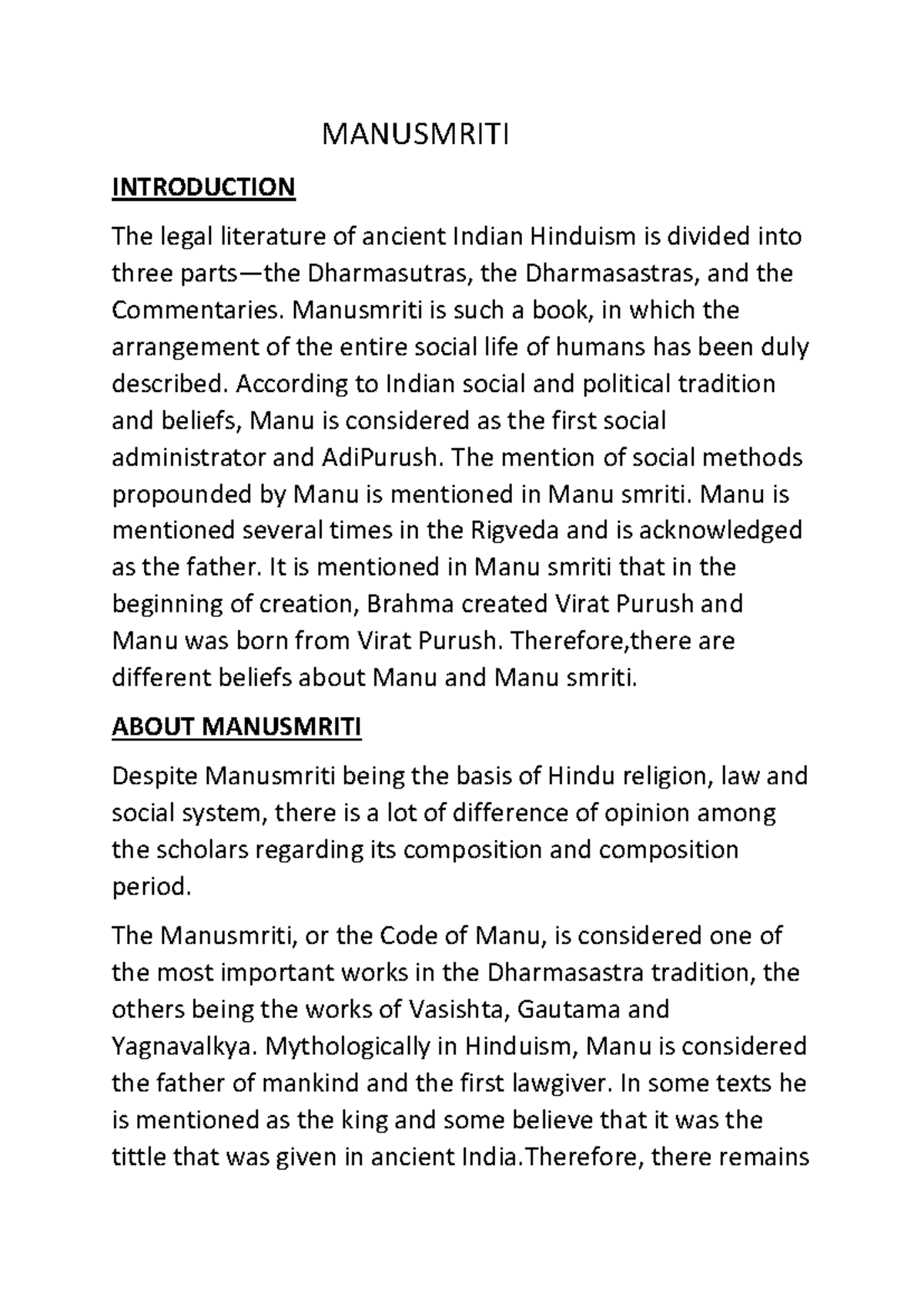 Manusmriti amipt - MANUSMRITI INTRODUCTION The legal literature of ...