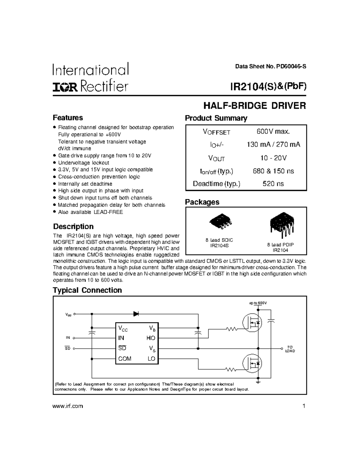 Datasheet - Data Sheet No. PD60046-S Typical Connection Product Summary ...