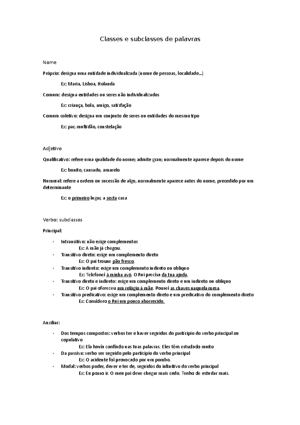 Classes e subclasses de palavras - Classes e subclasses de palavras ...