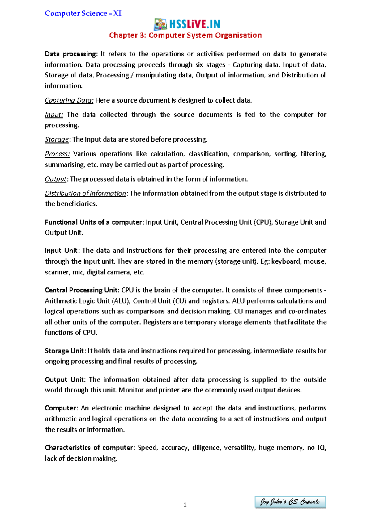 Computer System Organisation - Data processing proceeds through six ...