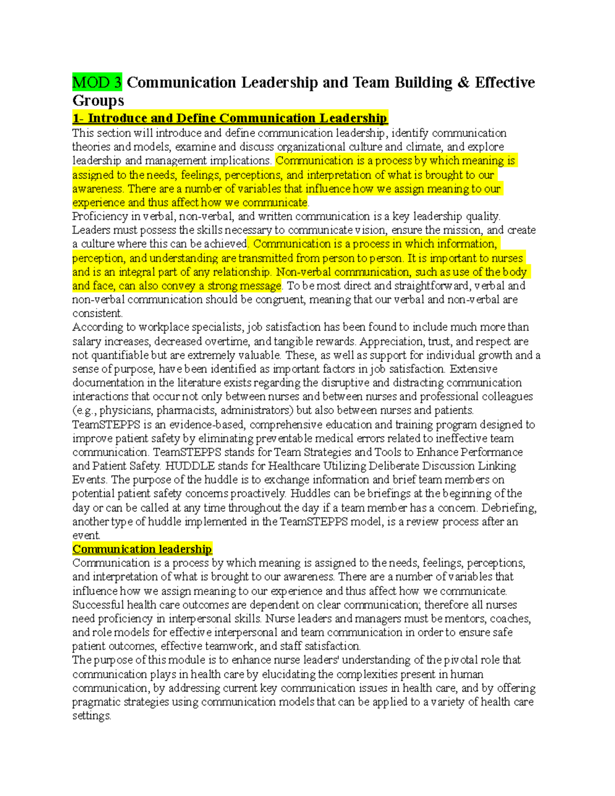 MOD 3 Communication Leadership and Team Building - Communication is a ...