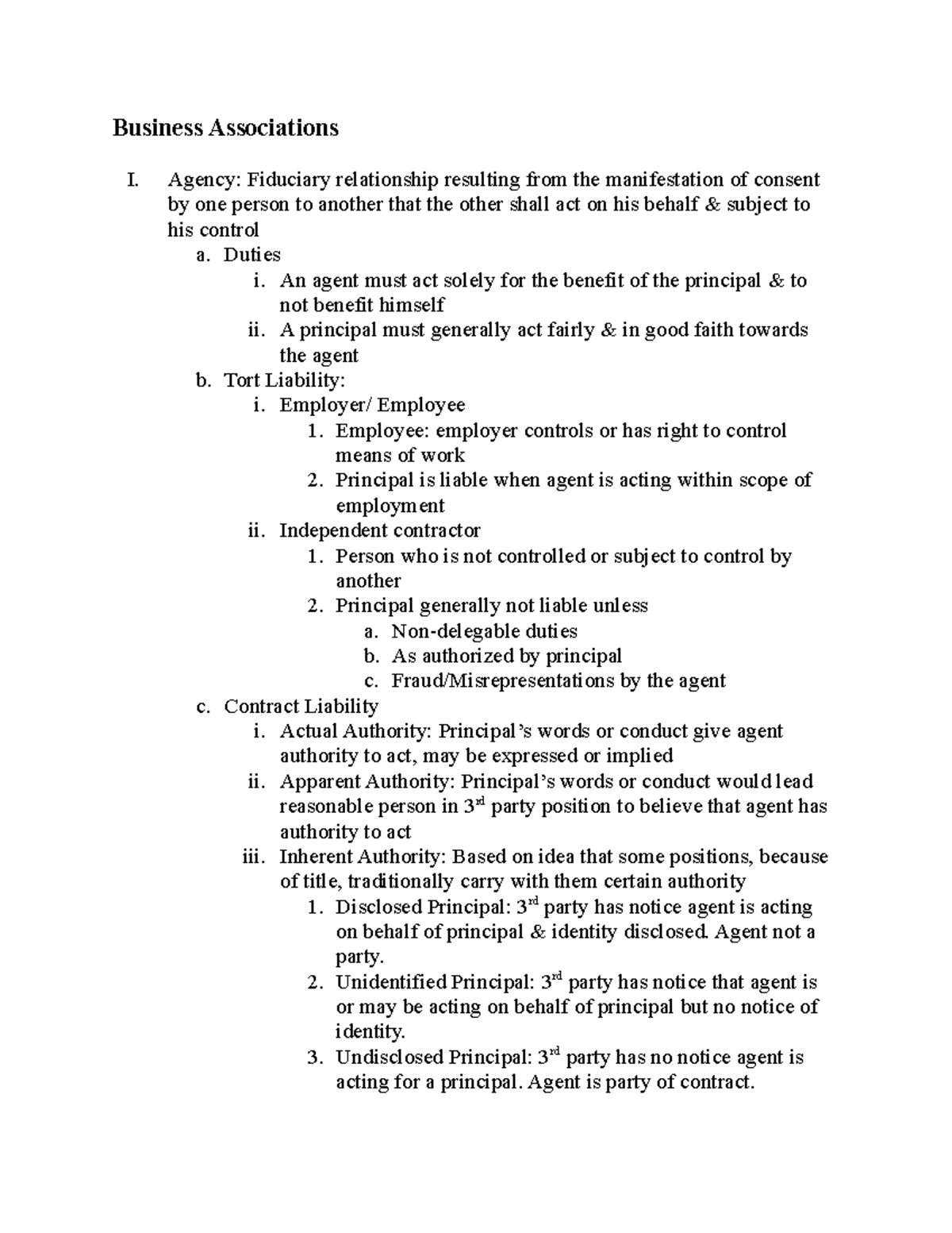 Review BA - Business Associations Outline - Business Associations I ...