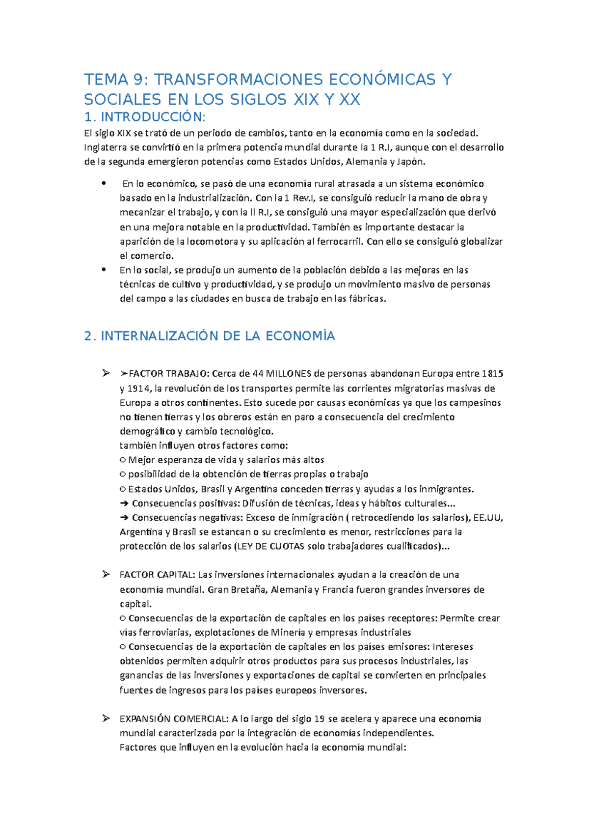 TEMA 9 Historia Económica - TEMA 9: TRANSFORMACIONES ECONÓMICAS Y SOCIALES EN LOS SIGLOS XIX Y ...