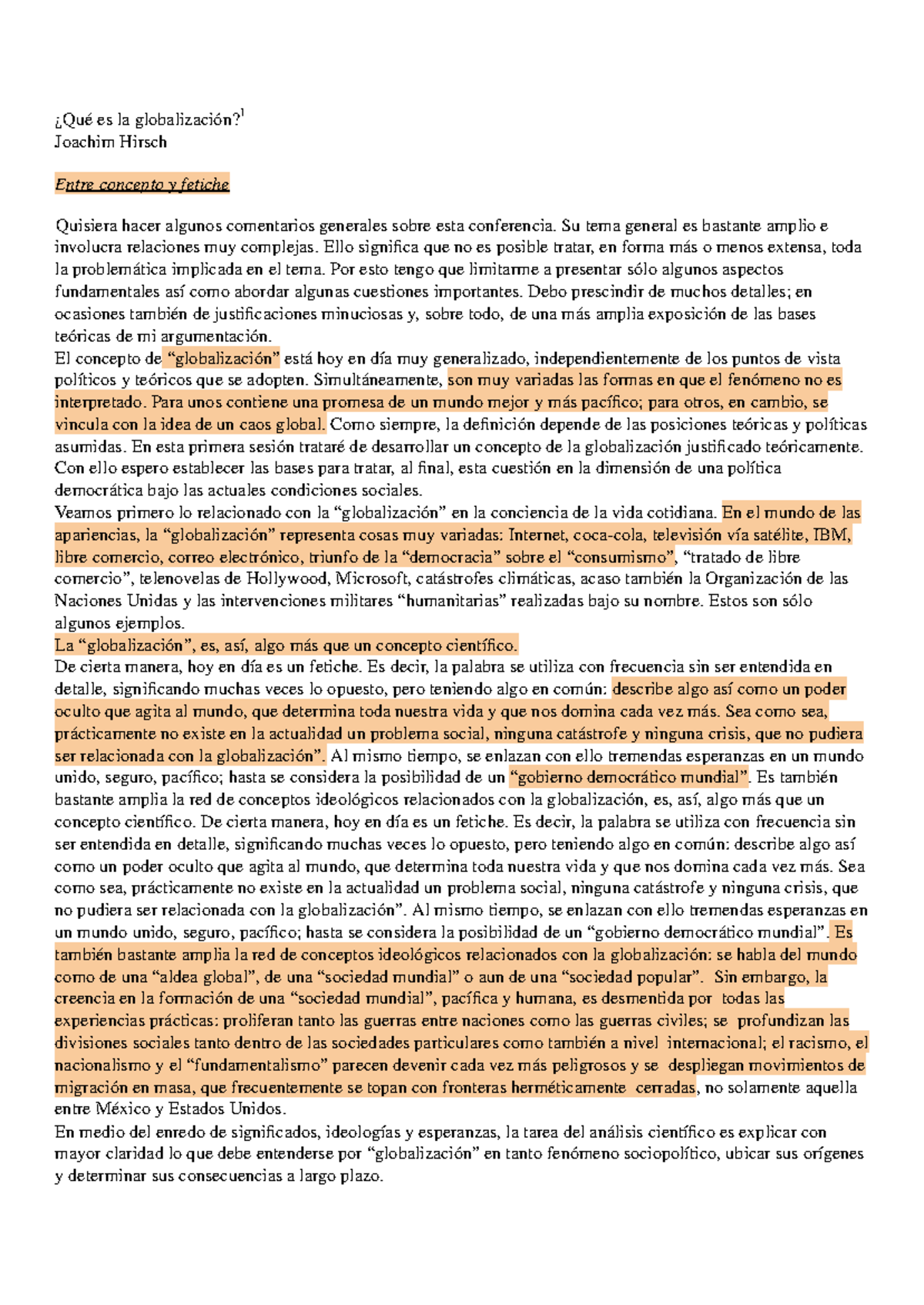 Texto: Hirsch Globalización RESALTADO - ¿Qué es la globalización? 1 ...