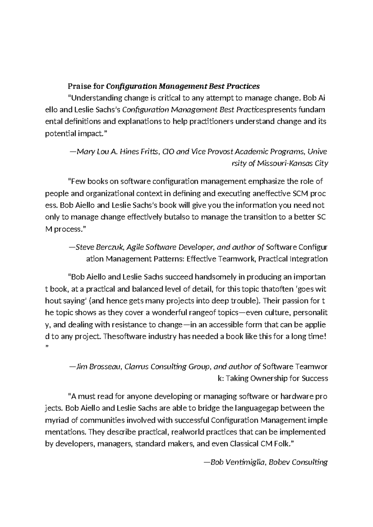 4. Configuration Management from Bob Aielo SDVC - Praise for Configuration Management Best ...