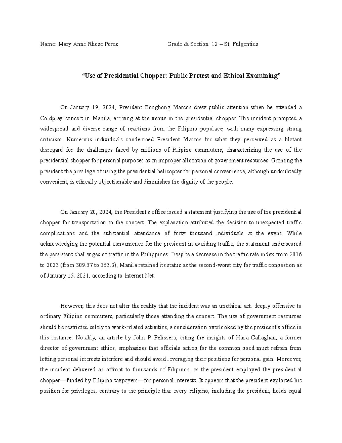 Position-Paper - Sample of a position paper - Name: Mary Anne Rhose ...