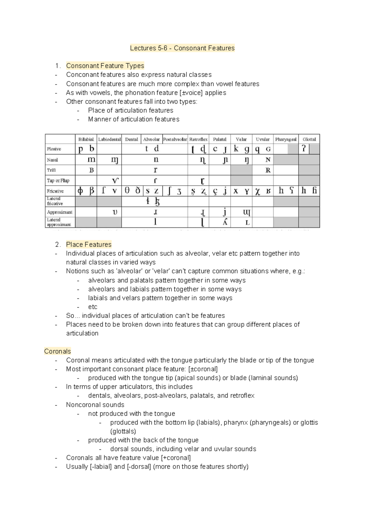 Lectures 5-6 - Consonant Features - Lectures 5-6 - Consonant Features ...