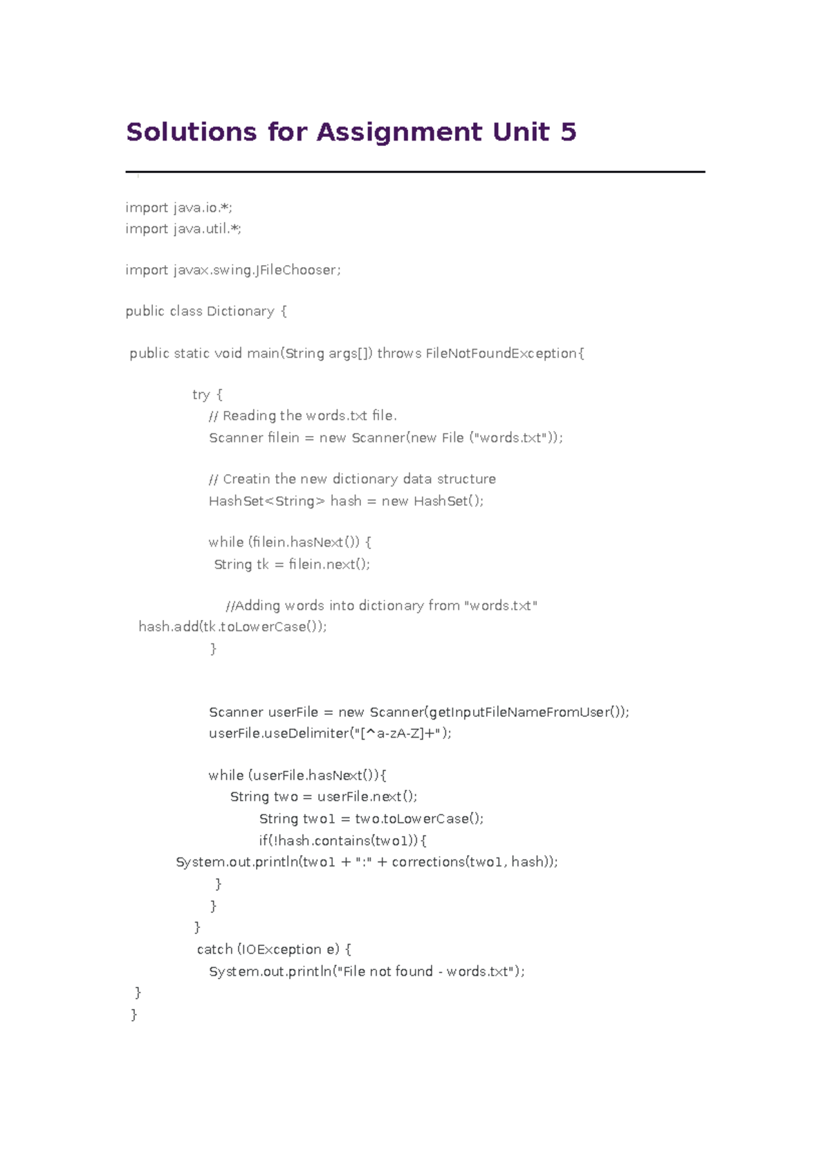 Solutions for Assignment Unit 5 - Solutions for Assignment Unit 5 ...
