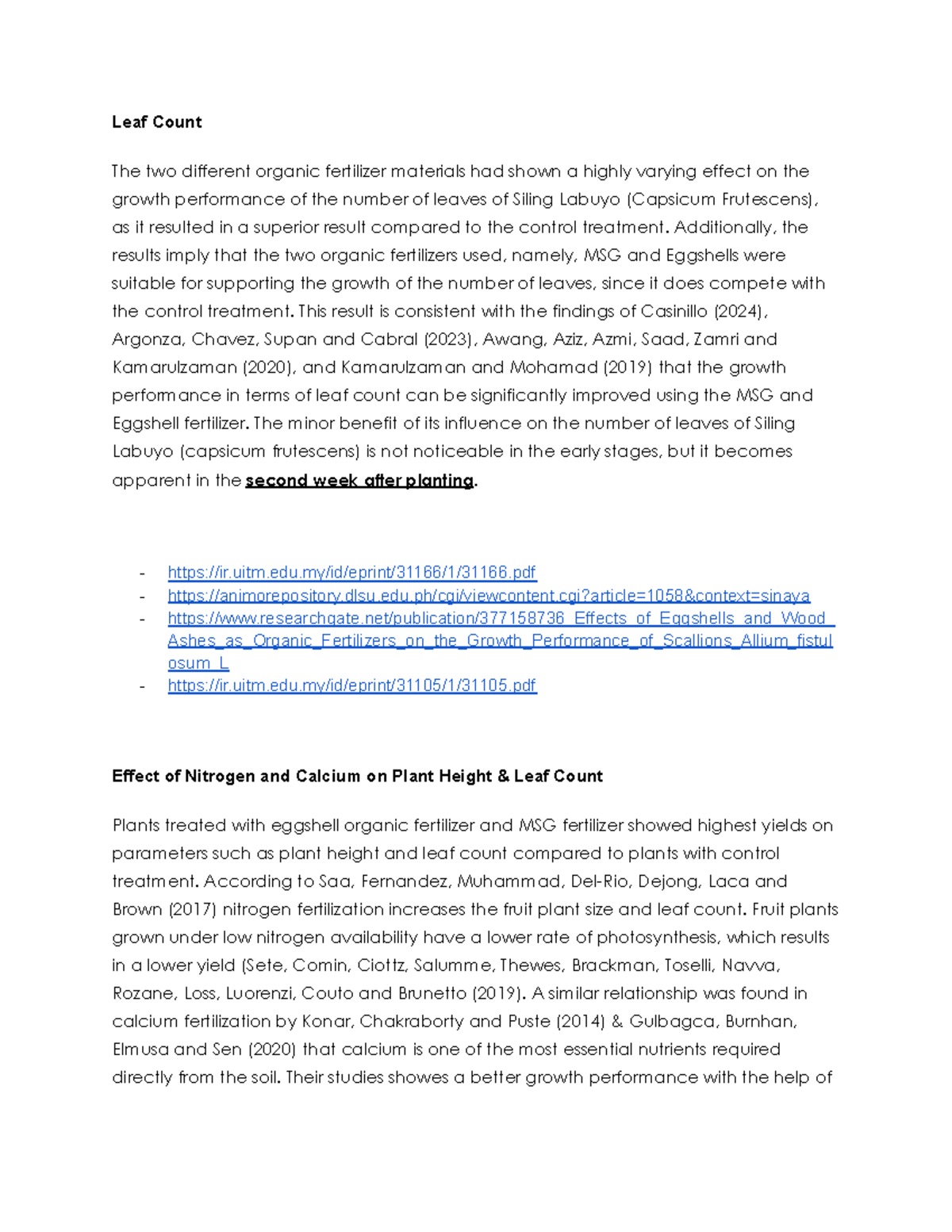 Plant height research - Leaf Count The two different organic fertilizer ...