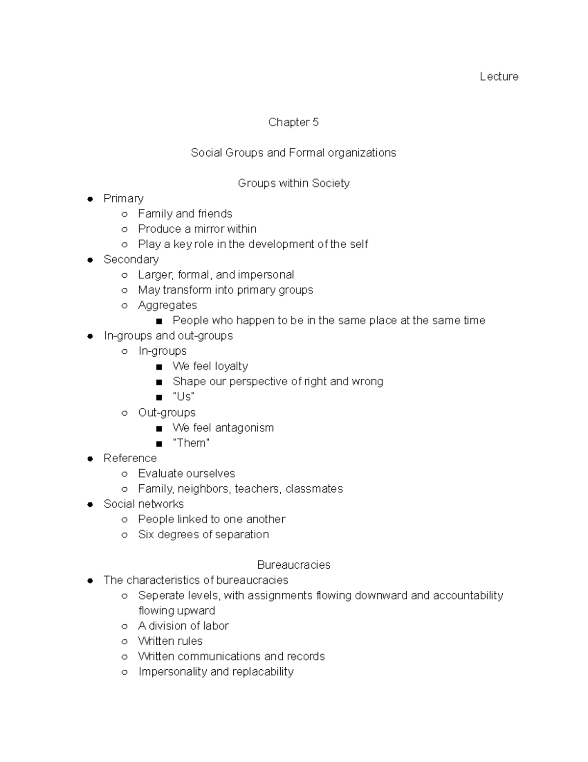 Sociology ch5 - Lecture Chapter 5 Social Groups and Formal ...