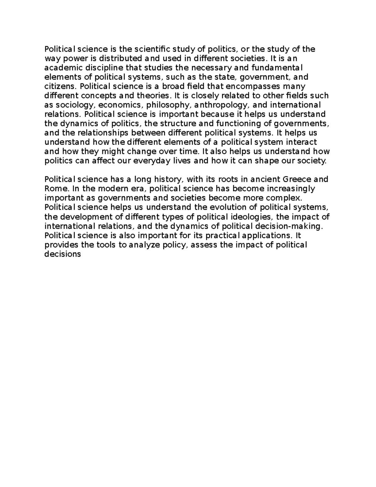 Intro to Politics within orders pt 1 - Political science is the ...