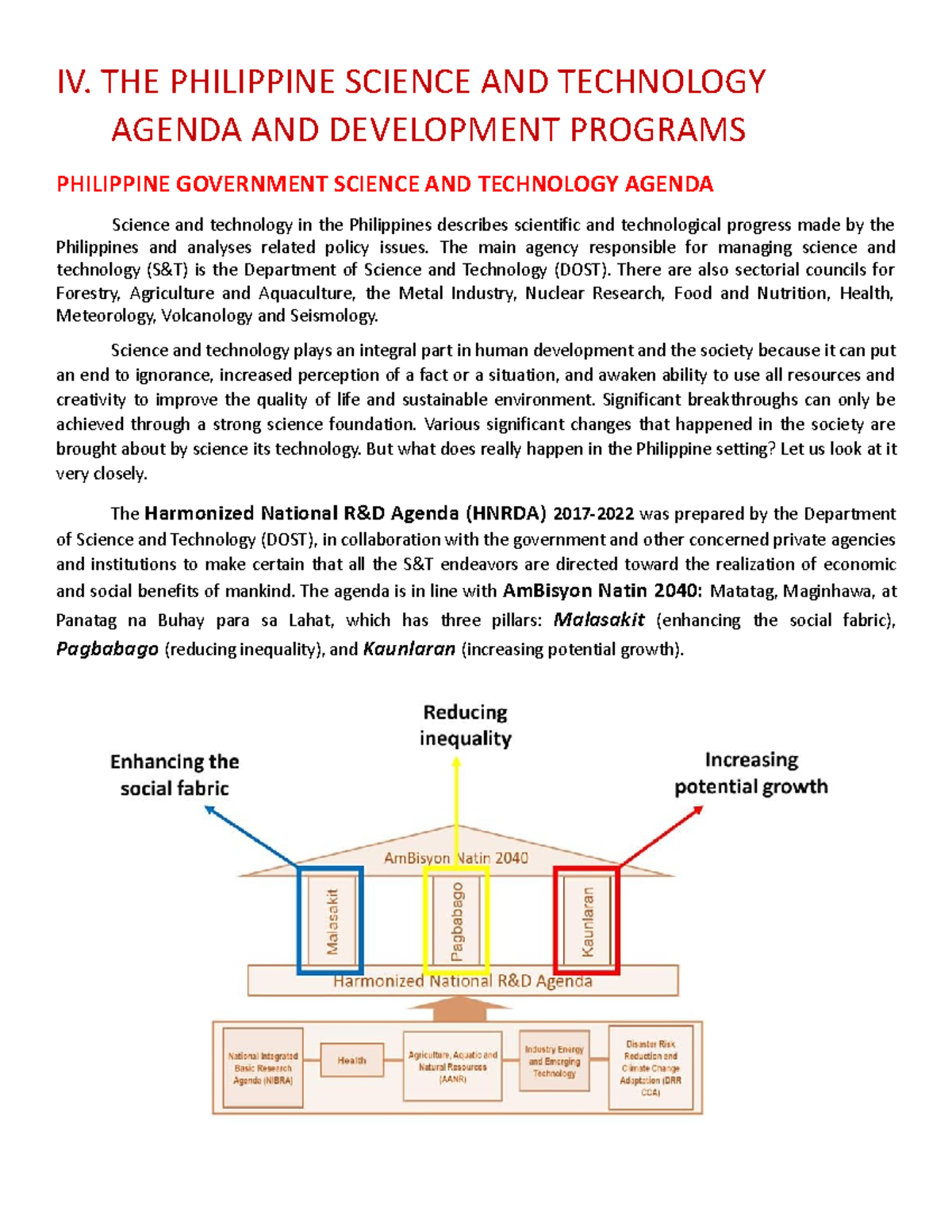 4-PH S T Agenda and Development Programs - IV. THE PHILIPPINE SCIENCE ...