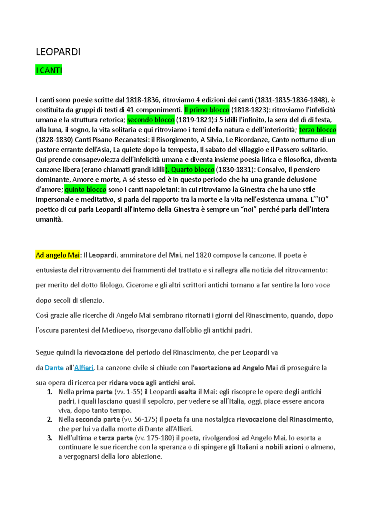 Leopardi mio riassunto - LEOPARDI I CANTI I canti sono poesie scritte ...