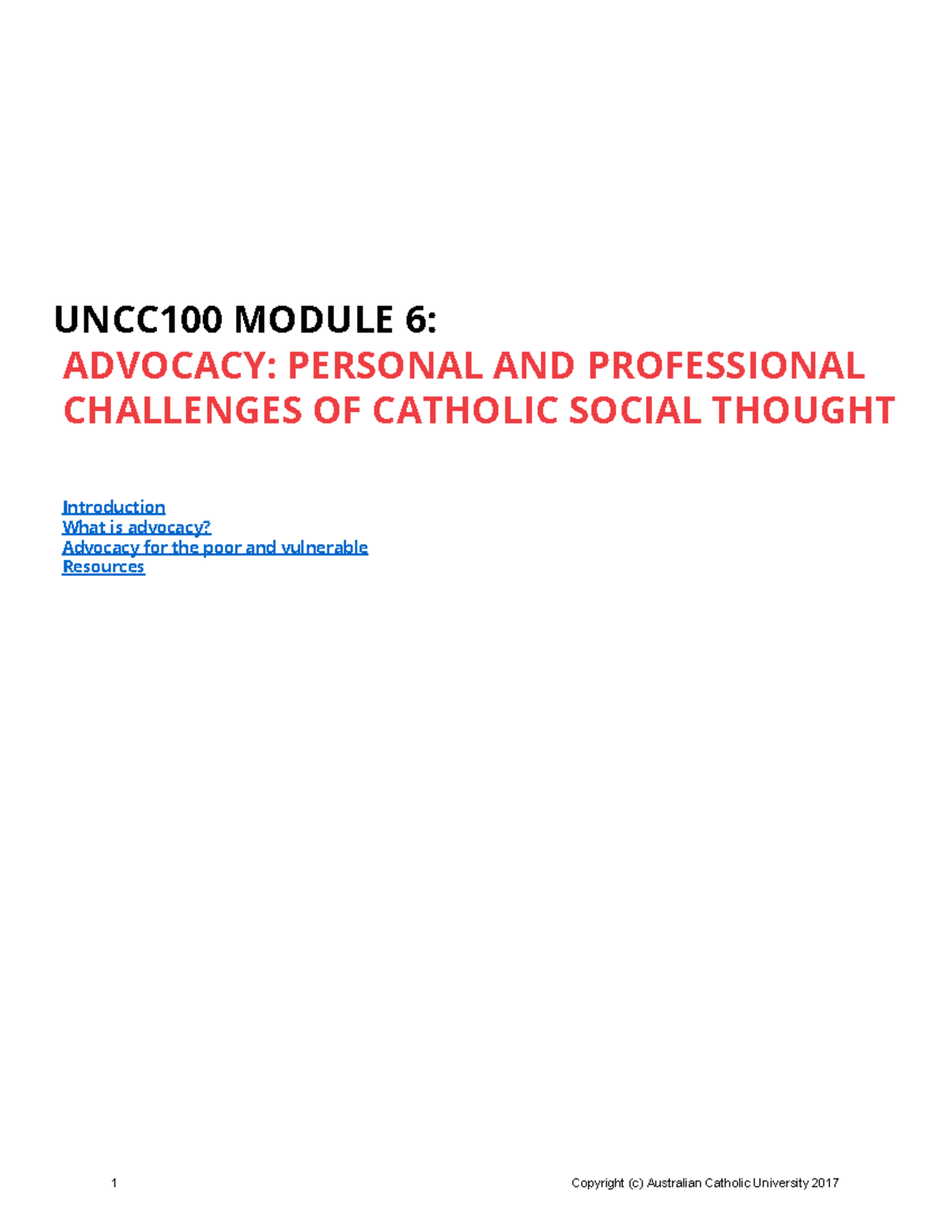 Module 6 - notes - UNCC100 MODULE 6: ADVOCACY: PERSONAL AND ...